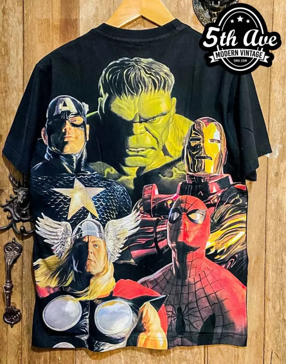 Marvel X-Men Illuminati All Over Print Single Stitch Black Crew Neck t ...