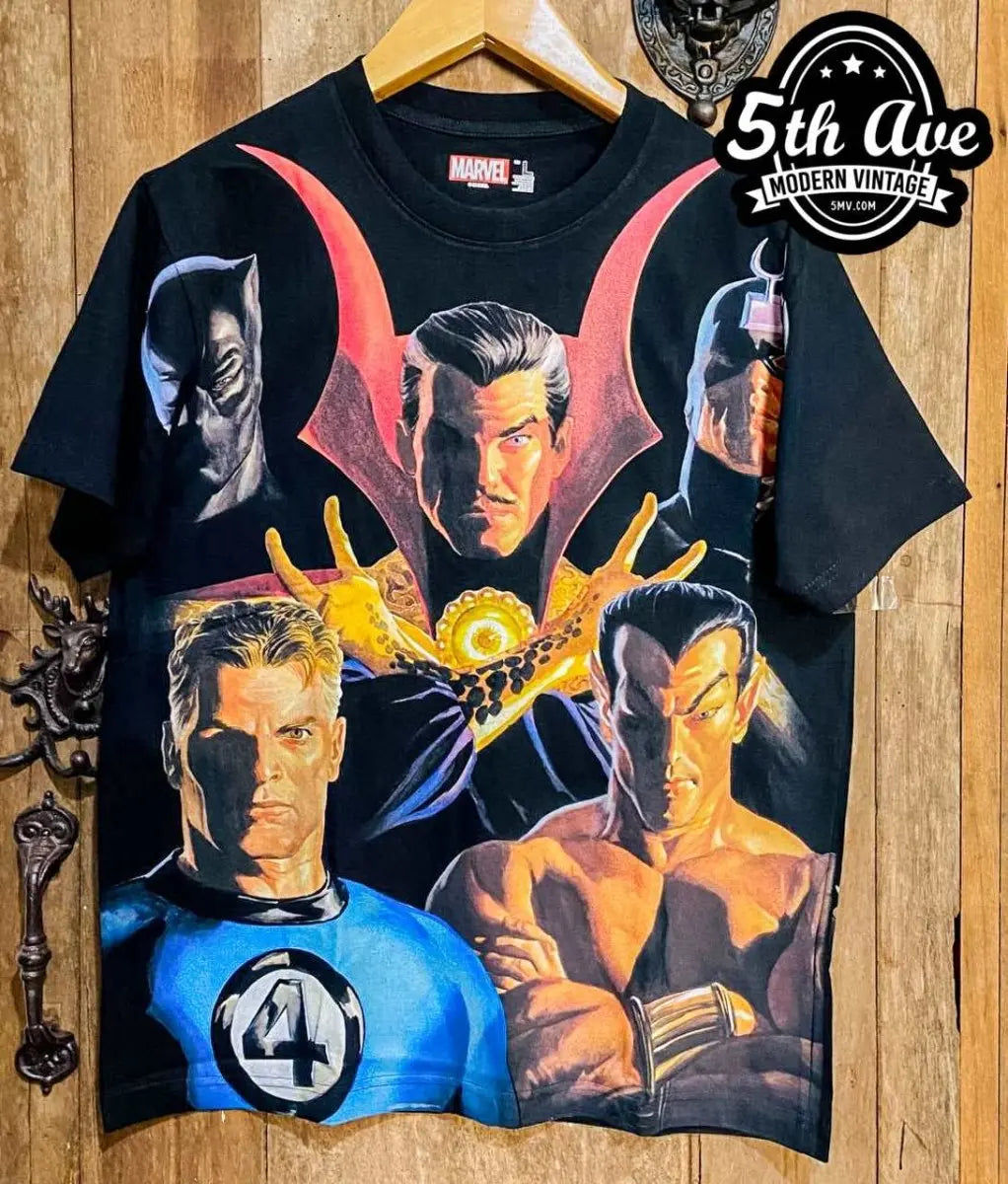 Marvel X-Men Illuminati All Over Print Single Stitch Black Crew Neck t ...